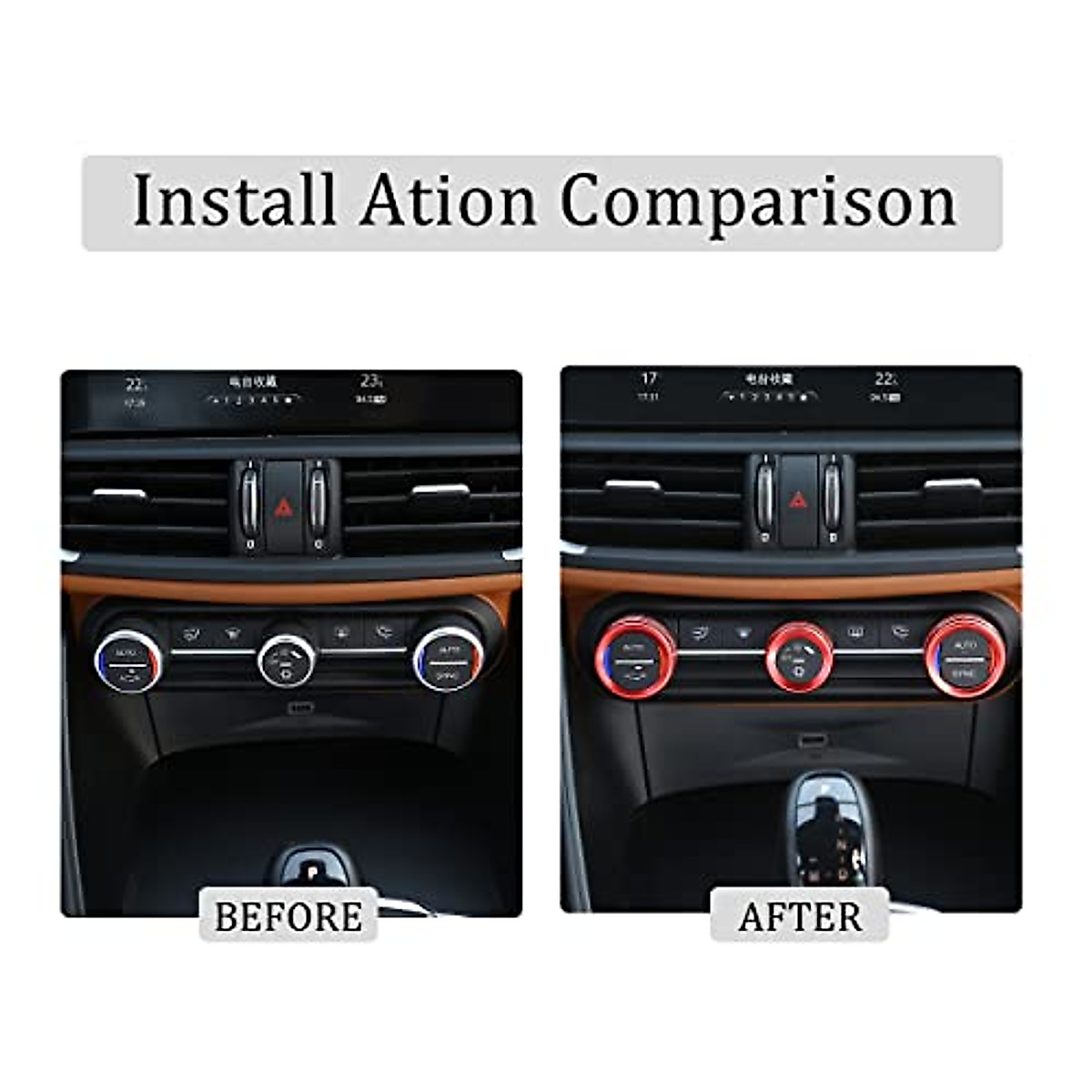 Car AC Knob Trim Air Conditioner Audio Cover Rotary Decoration Ring Sticker Decal fit for Alfa Romeo Giulia Stelvio 2017 to 2019 Car Accessories (Red)