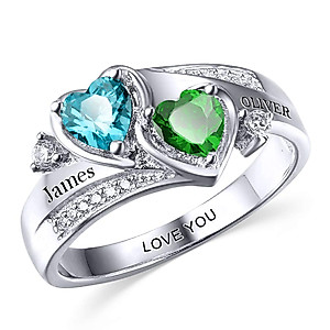 GLAMCARAT Personalized mothers ring with 2 birthstones family jewelry gift for her promise ring customized name engraved ring (8)