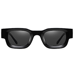 EYLRIM Thick Square Frame Sunglasses for Women Men Chunky Rectangle Polarized Sunglasses UV400 Protection(A1 Black/Grey)