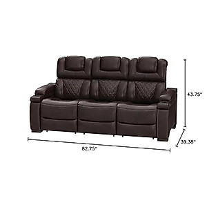 Signature Design by Ashley Warnerton Faux Leather Power Reclining Sofa with Adjustable Headrest, Brown