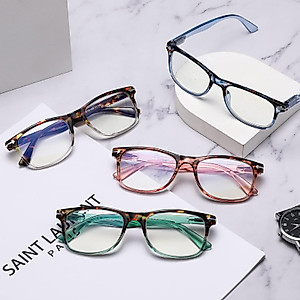 Loycco 4 Pack Computer Reading Glasses Blue Light Blocking Anti Eyestrain Flexible Lightweight Square Readers for Women Men