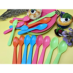 Jawbush 16 Pcs Kids Plastic Spoons, Reusable Toddler Utensils Kids Silverware Set with Bright Colors, Ideal for Travel School Lunch Box or Camping, BPA Free Kids Utensils Also for Adults