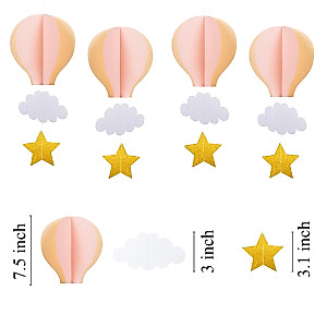 Hot Air Balloon Garland Decorations - 8 Pack Large Size Pastel Cloud Hot Air Balloon 3D Paper Garland Hanging Decorations for Wedding, Birthday, Baby Shower, Christmas Party - Pink