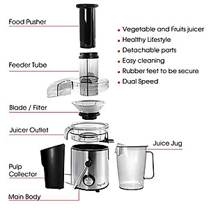 MegaChef Wide Mouth Extractor Juice Machine with Dual Speed Centrifugal Stainless Steel Juicer, 3.5 Cup, Chrome Silver
