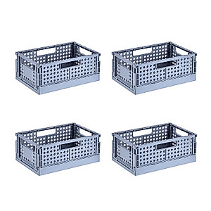 Ymeibe Folding Storage Crates for Shelf 11.75" x 7.75" x 4.5" Collapsible Stackable Container Basket Boxes with Handles Kitchen Storage Bins Drawer Organizer for Office Desk Bathroom
