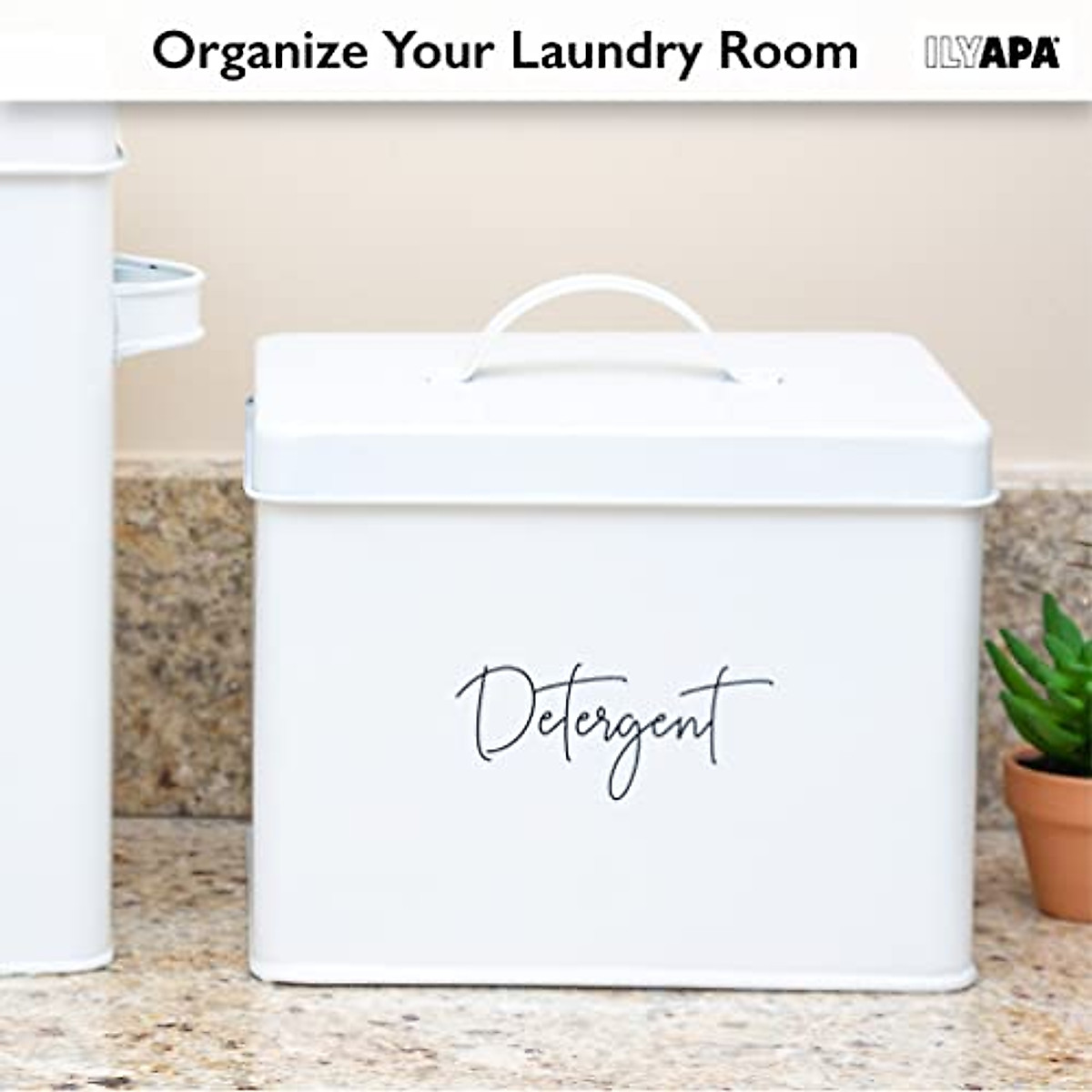 Ilyapa Laundry Pods Container, Laundry Pod Holder, Galvanized Dishwasher Pod Container, White Farmhouse Laundry Pod Storage Container for Kitchen Laundry Room, Detergent Organizer Containers