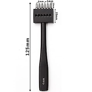 RONGXINGSHENG Leather Craft Tool Hole Punches 4MM 2/4/6 Prong Row Hole Punch for Leather Crafts, Lacing Stitching Chisel Set, for Belts Watch Bands of Suture Leather Working DIY.(Black) (4MM)