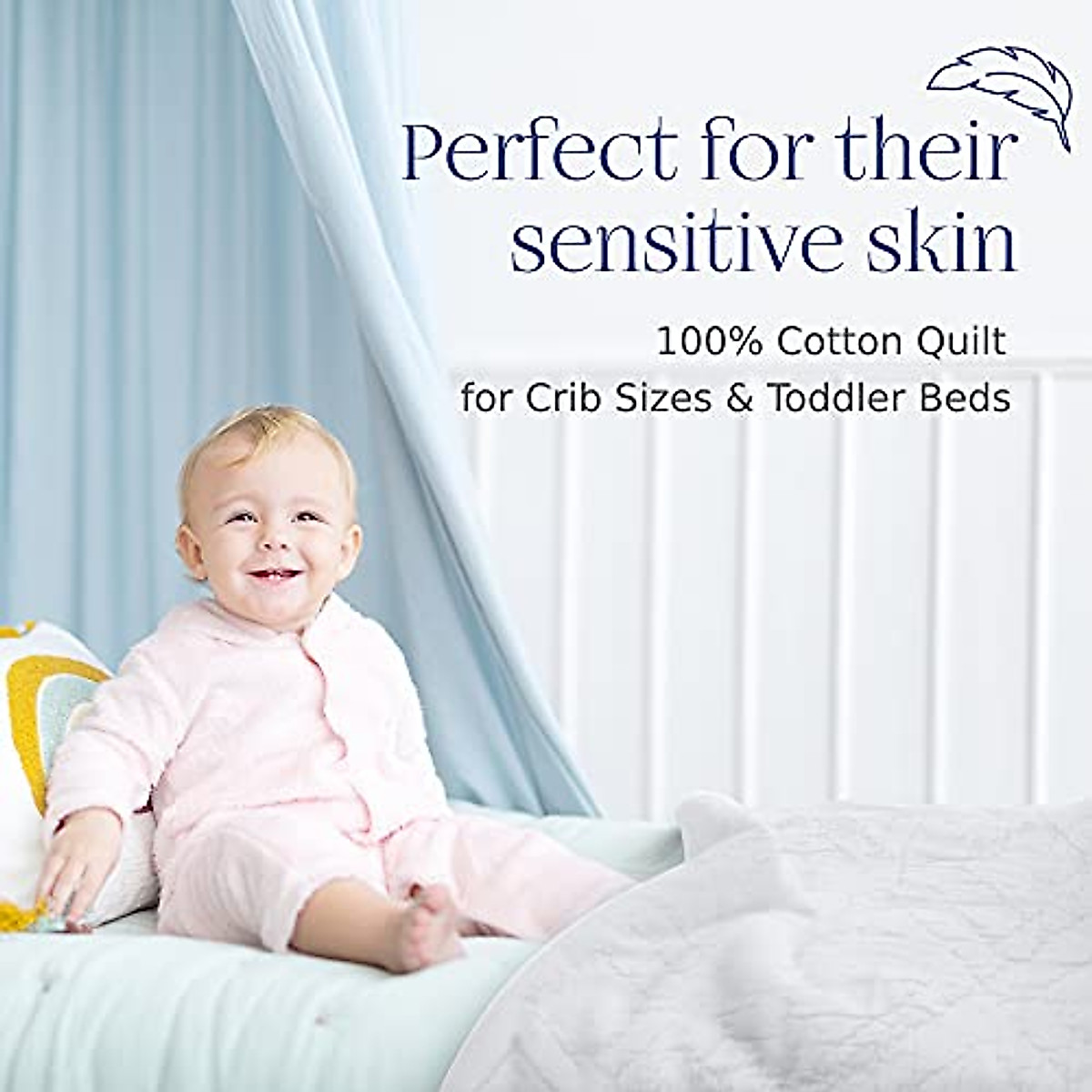 California Design Den 100% Cotton Hand-Quilted Crib Size Quilt for Toddlers, Pure Cotton Fabric & Fill, Pre-Softend Pure White Baby Blanket, Diamond Pattern (White)