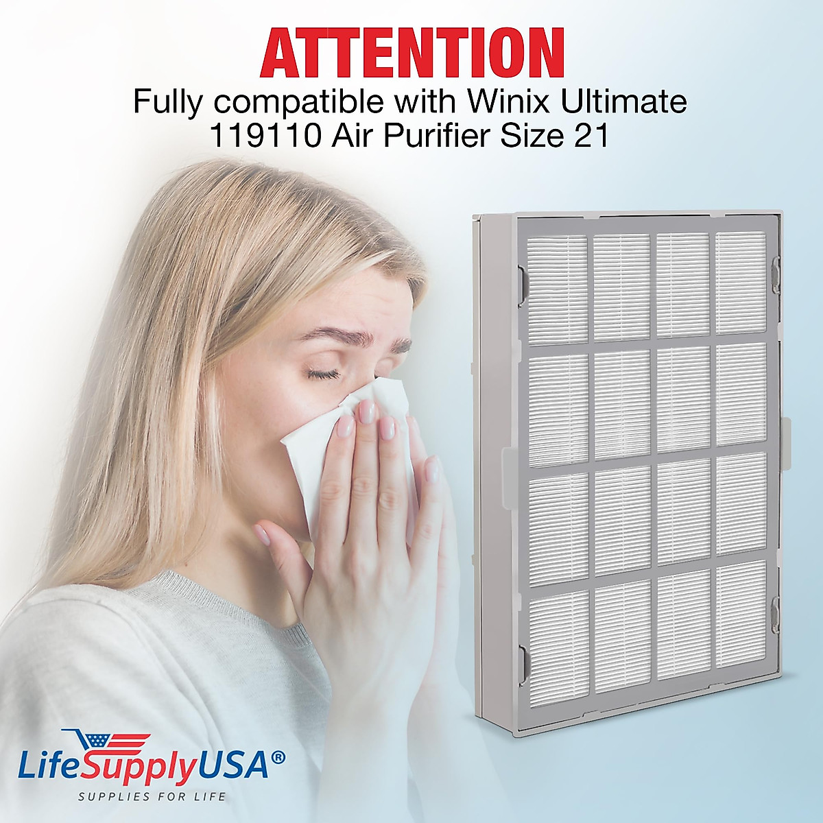 LifeSupplyUSA Complete All-in-One Replacement True HEPA Filter Cartridge Kit Compatible with Winix Ultimate 119110 Air Purifier Size 21