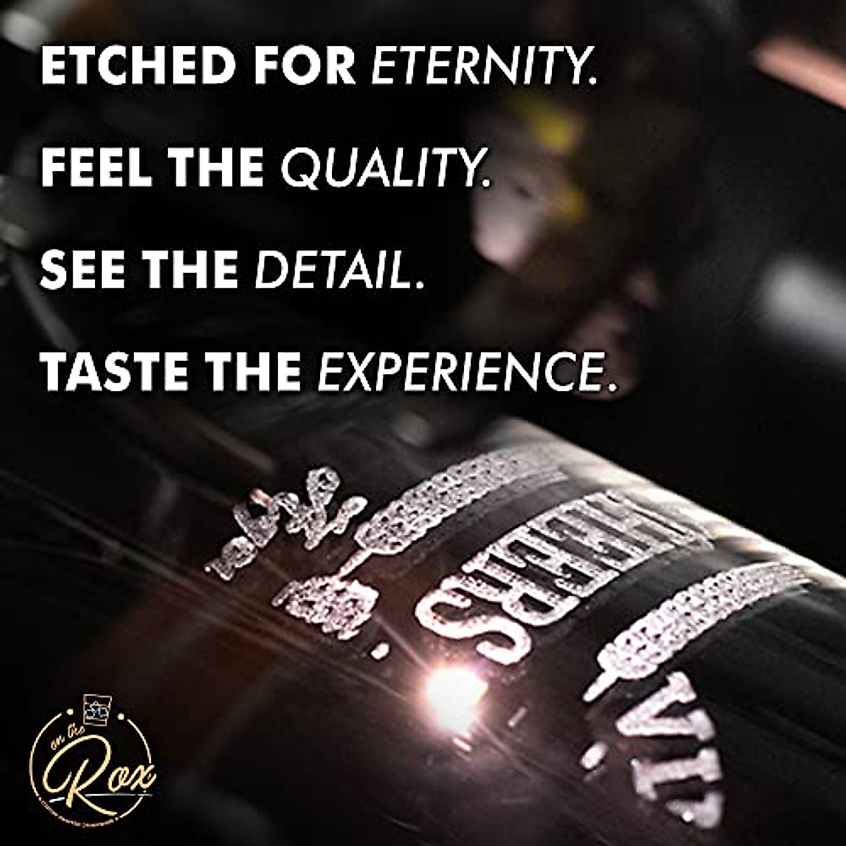 On The Rox Drinks Personalized Whiskey Gifts for Men - 11 oz Engraved Split Monogrammed Whiskey Glass Set of 4 - Customized Cocktail Glass - Bourbon, Scotch, Rocks, Brandy