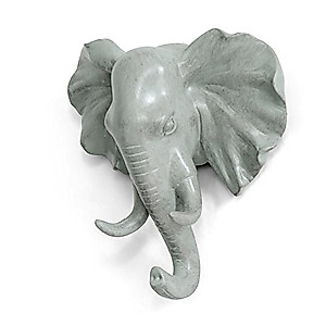 HERNGEE Elephant Head Single Wall Hook/Hanger Animal Shaped Coat Hat Hook Heavy Duty, Rustic, Decorative Gift, Grey