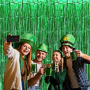 4 Pack Green Foil Fringe Curtain Backdrop, 3.28Ft x 8.2Ft Metallic Tinsel Foil Fringe Streamer Curtains for Photo Booth Props Decor Party Supplies
