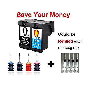 A1INK Refilled PG 245XL CL 246XL PG 243XL CL 244XL Ink Cartridge Replacement for Canon PIXMA TS202 TS302 IP2820 MG2555 TS3120 MG3020 MG2420 MG2922 MG3022 MG2520 MG3029 2924 2520 2525 TR4520 Printer