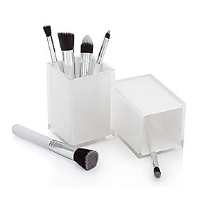 Essentra Home White and Transparent Bathroom Tumbler from The Cristallino Collection Also Great as Pen Holder or as a Makeup Brush Holder.