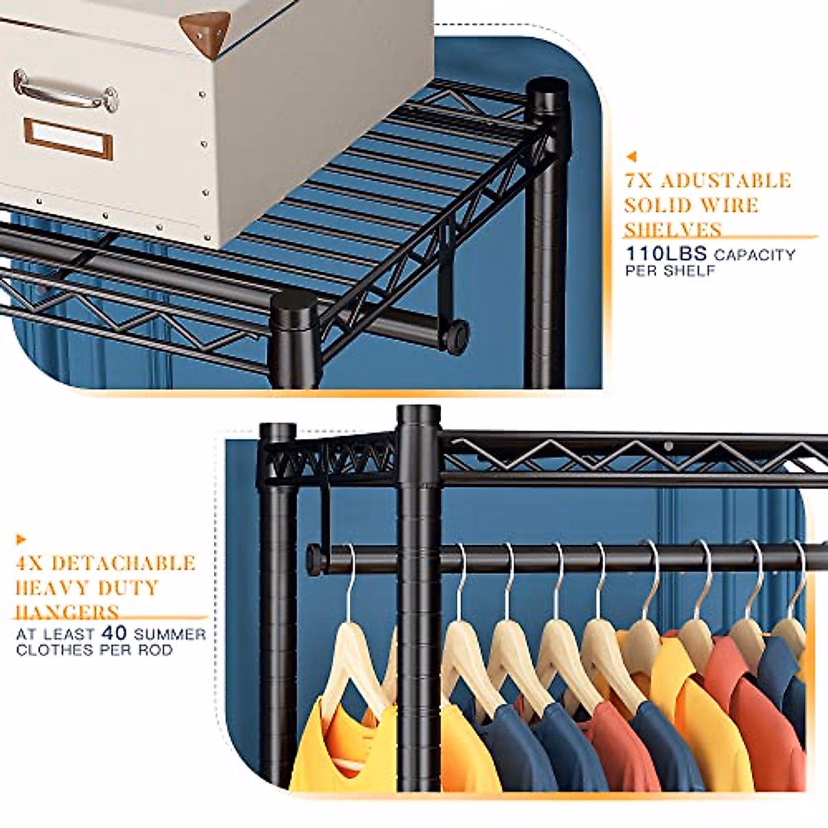 Raybee Clothes Rack, Heavy Duty Clothing Racks for Hanging Clothes Rack Load 830Lbs, Metal Clothing Rack Heavy Duty Clothes Racks for Hanging Clothes, Adjustable Garment Rack, 77"H x69"W x16"D, Black