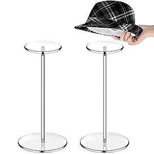 2 Set Clear Acrylic Hat Stand and Wig Display Rack Hat Stands for Display Hat Pedestal Stand Round Barbell Pedestal Display Riser Wig Display Holder for Hat Watch(12 Inch in Height, Round Bottom)