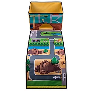 Clever Creations Collapsible Toy Storage Organizer and Play Mat for Kids - Perfect Toy Chest for Organizing Books, Toys, Games, and more - Construction Site Theme