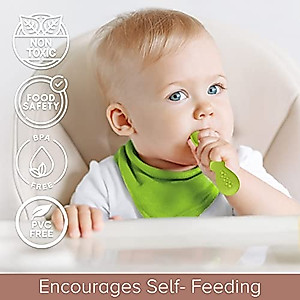 Silicone Baby Spoons for Baby Led Weaning 4-Pack, First Stage Baby Feeding Spoon Set Gum Friendly BPA Lead Phthalate and Plastic Free, Great Gift Set (Blue)