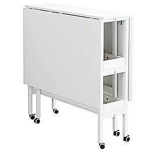 MELLCOM Home Hobby Craft Table with Storage Shelves, Mobile Folding Cutting Table for Large Fabric, Foldable Table for Home Office Sewing Room Craft Room, Fixed Height 35.5in