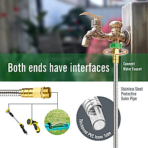 SKYWARD 304 Stainless Steel Garden Hose 20 ft with Female to Male Metal Connector, Anti-Leakage, Flexible & Lightweight Kink Free Water Hose, Easy to Use & Store (20ft)