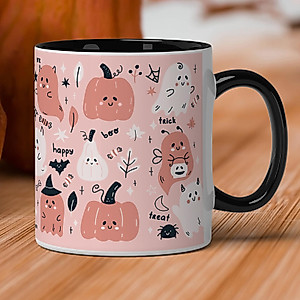 GotPrint Halloween Mug, Ghosts Mugs, Cute Spooky Boo Pumpkin Coffee Cup, Halloween Coffee Cups Gifts for Fall Holiday, Thanksgiving, Birthday, Friends, Men, Women, Black Trim, 11oz