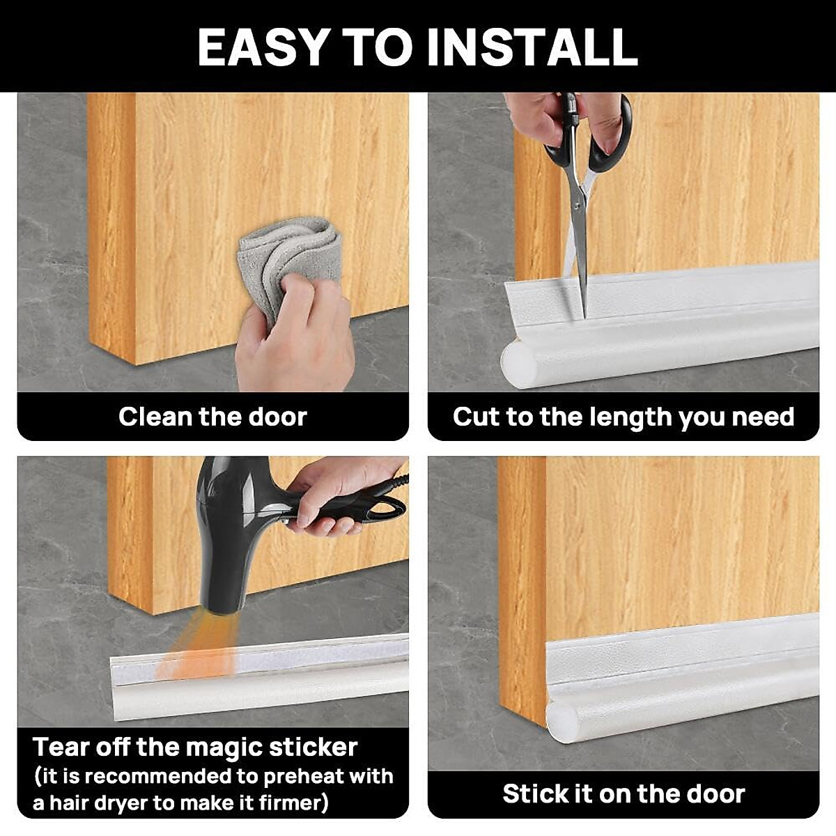 KAKULO 3 Pack Door Draft Stopper - 37" Adjustable Under Door Draft Blocker to Reduce Cold Air, Soundproof for Interior/Exterior Bottom of Doors (White)