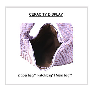 Women's Leather Woven Tote Handbag,Handmade Large Capacity Shoulder Bags Travel Bag Shopper Bag Hobo Bag (Apricot)