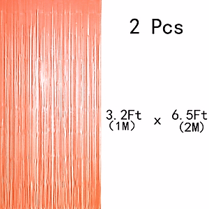 Coral Pink Metallic Tinsel Curtain Photo Booth Backdrops Foil Fringe Curtain for Wedding Birthday Engagement Baby Bridal Shower Anniversary Bachelorette Christmas Celebration Party Decoration, 2pc