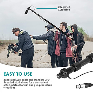 Movo CMP-25 Microphone Boom Pole with Integrated Microphone Cable for XLR Microphones - 8.2' ft Adjustable Telescoping Extension Pole