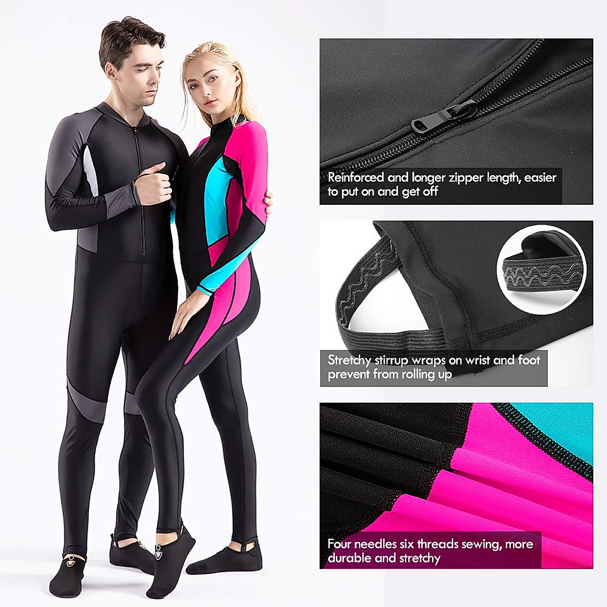 COPOZZ Dive Skin, Diving Snorkeling Surfing Spearfishing Rash Guard-Full Body UV Protection - for Men Women Youth Thin Wetsuit Jellyfish Skin (Black Pink, X-Large for Women)