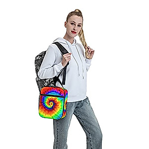 Tie Dye Lunch Bag for Kids boys girls Women Men,Reusable Insulated Lunch Box,Large Capacity Tote Bag for School, Work, Picnic, Travel (Rainbow, One Size)