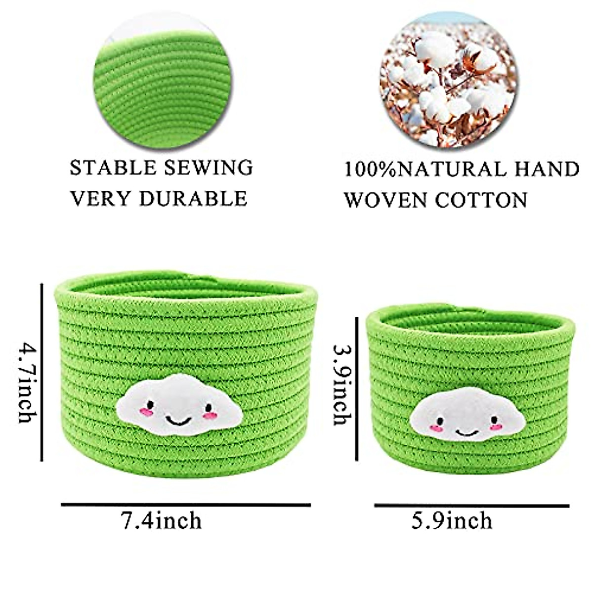 St. Patrick's Day Storage Basket,Lucky Green Decorative Basket Nursery Storage Basket 7.4"*4.7", 5.9"*3.9"(2 Pack)