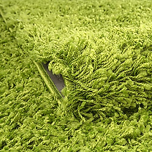 Rugs.com - Über Cozy Solid Shag Collection Rug – 3 Ft Round Grass Green Shag Rug Perfect for Kitchens, Dining Rooms