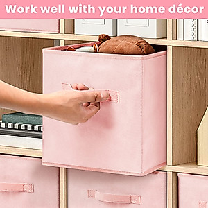 Criusia Storage Cubes - 11 Inch Heavy Duty Fabric Storage Bins for Shelves Closet, Cube Organizer - 8 Pack Collapsible Cube Storage Bins Baskets for Organizing Clothes Blankets Toys (Pink)