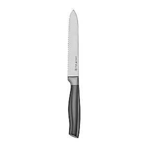 HENCKELS Graphite Razor-Sharp 5-inch Tomato Knife, German Engineered Informed by 100+ Years of Mastery, Serrated Utility Knife, Vegetable Knife, Gray