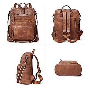 BROMEN Womens Backpack Purse Fashion Leather Backpack Purse for Women Travel Shoulder Bags Brown