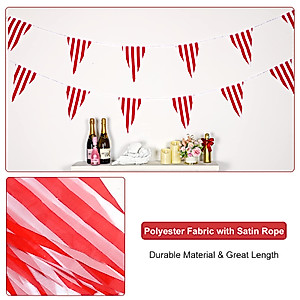 RUBFAC 170ft 120pcs Red and White Striped Pennant Banner, Carnival Circus Decorations Supplies, String Triangle Bunting Flags, Kids Birthday, New Year Eve Celebration Supplies