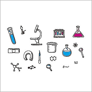 BIBITIME Science Laboratory Wall Decals Vinyl Chemical Element Tool Stickers for School Classroom Nursery Bedroom Children Student Study Teens Kids Room Decor DIY Home Art Decorations