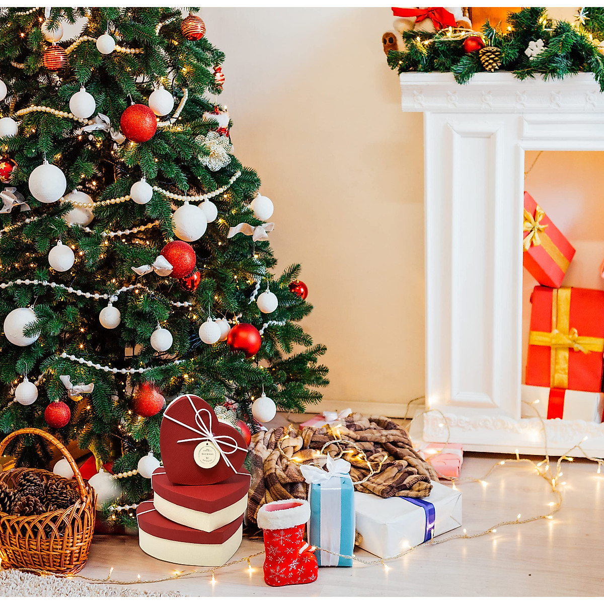 Valentine's Day Heart Shaped Gift Boxes 3 Pack Red and Off White Valentine Hearts Treat Box with Lids & Ribbon Bow Valentines Nesting Cookie Box for Gift Giving Holiday Decorative Present Wrapping