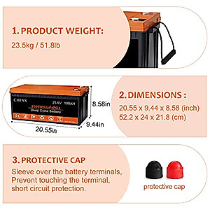 CHINS LiFePO4 Battery 24V 100AH - Built-in 100BMS Lithium Battery, 2000-4000 Cycles, Perfect for Home Energy Storage, Off-Grid