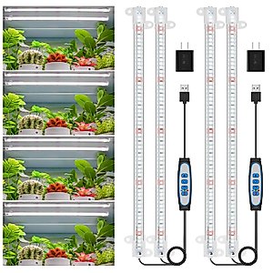 Wiaxulay LED Plant Grow Light Strips, 6000K Full Spectrum Grow Lights for Indoor Plants, Sunlike Growing Lamp with 6/12/16H Timer, 5 Dimmable Levels for Hydroponics Succulent, Plant Shelf, 2 Packs