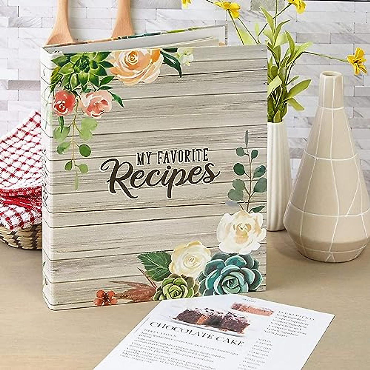 3 Ring Binder for Recipes with 12 Divider Tabs, 2-Sided Pocket, and 2 Sets of Sticker Sheets (10 x 11.5 in)