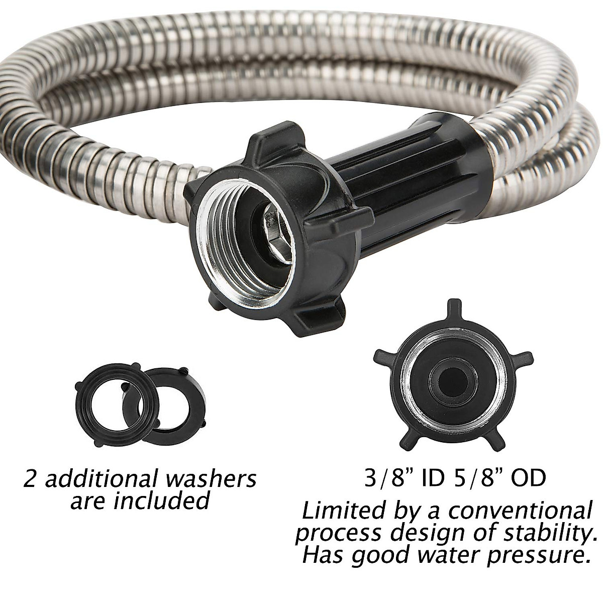 Yanwoo 304 Stainless Steel 1 Feet Short Garden Hose with Female to Male Connector, Water Hose, Metal Hose, Outdoor Hose (1ft)