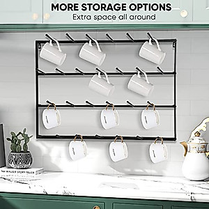 Wall Mount Coffee Mug Holder, Wrought Iron Coffee Tea Cup Hanging Rack Display Organizer Space Saving Mug Hanger with 30 Hooks for Home Kitchen Farmhouse Storage and Collection(4 Tier)