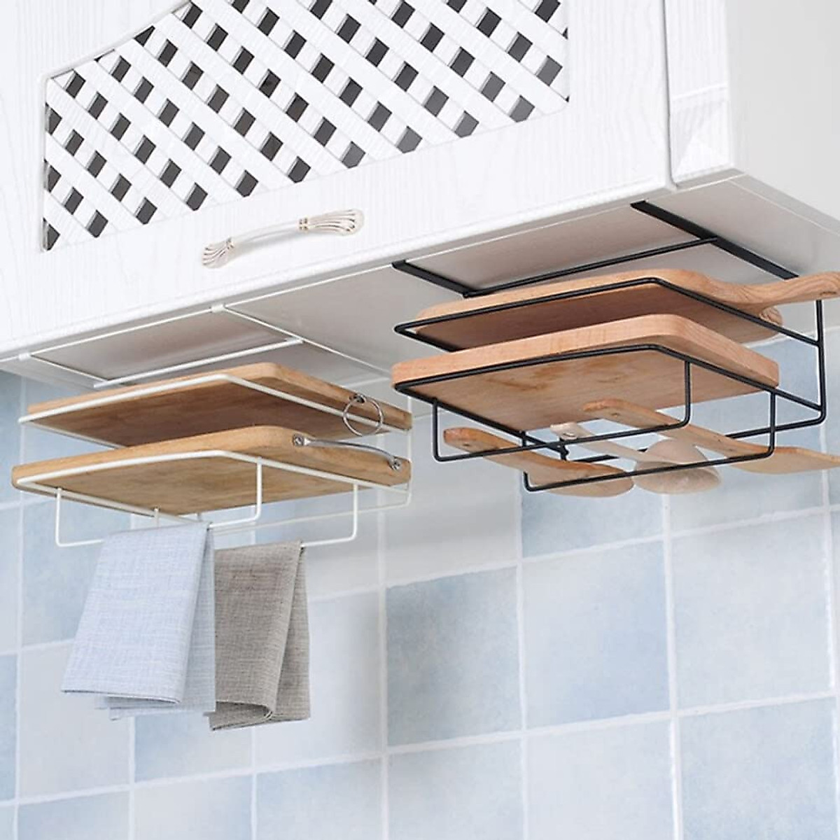 Cabilock Wall Mounted Towel Holder Metal Shelf Brackets Towel Rack with Shelf Chopping Board Holder Kitchen Pot Lid Organizer Cord Holders Kitchen Storage Shelves Iron Holding Rack Cupboard