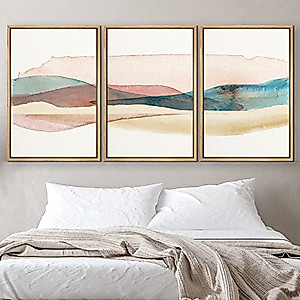 NWT Canvas Print Wall Art Set Abstract Watercolor Mountain Range Geometric Wilderness Illustrations Modern Art Rustic Landscape Pastel for Living Room, Bedroom, Office - 24"x36"x3 Natural