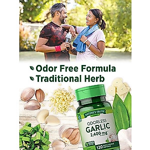 Odorless Garlic 2400 mg | 120 Softgel Capsules | High Strength Extract Pills | Non-GMO, Gluten Free Supplement | by Nature's Truth