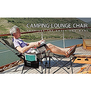 YDY+YQY Camping Lounge Chair,Portable Lounge Chair with Cup Holder and Pillow,Adjustable Chaise Lawn Chair with Footrest for Outdoor Indoor Office Beach Camp Picnic (Grey)