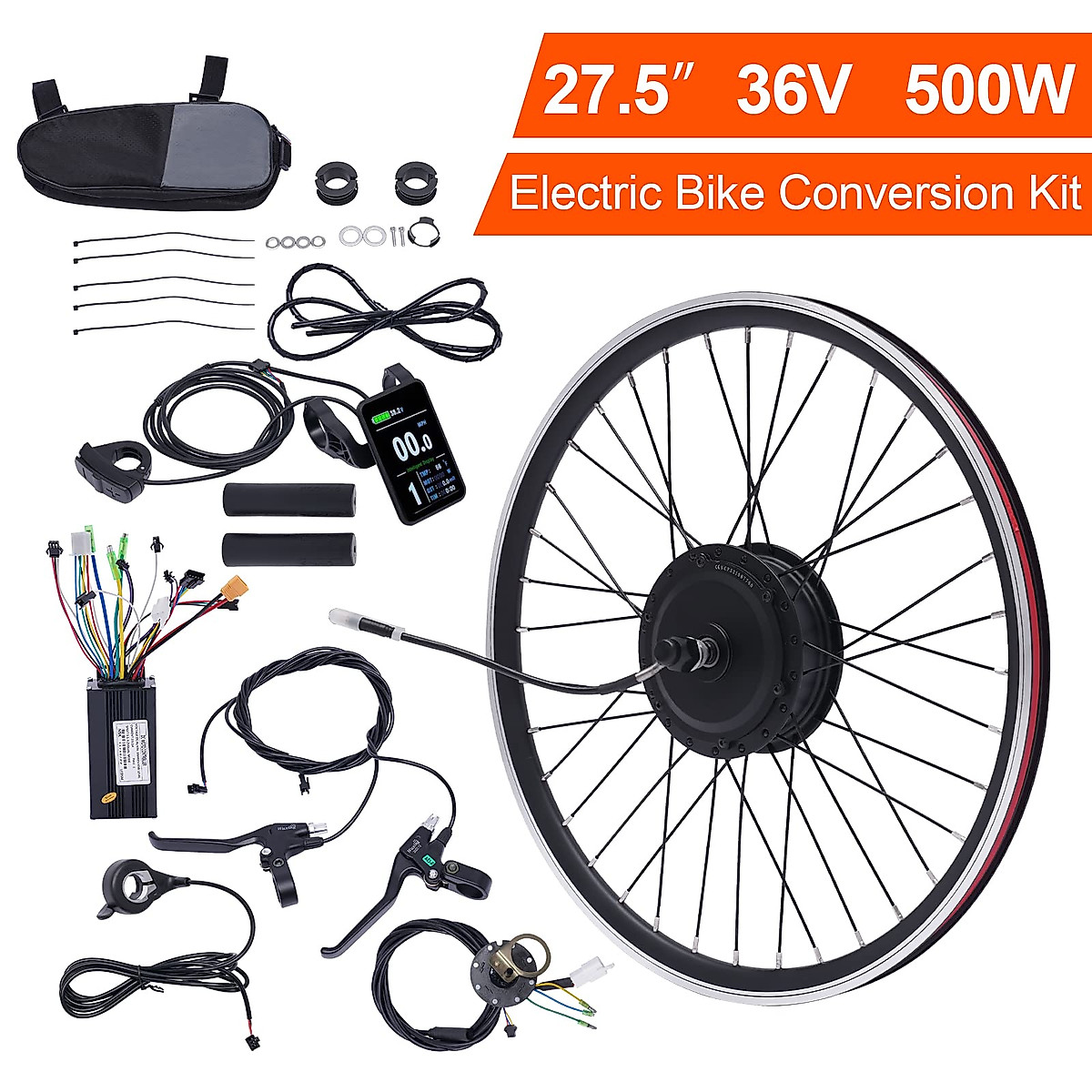 Bazargame Ebike Conversion Kit,Front Wheel 500W 36V Motor Electric Bike Conversion Kit for Kinds of Bicycles 27.5" Front Wheel Ebike，E-Bike kit for Commuter Bikes
