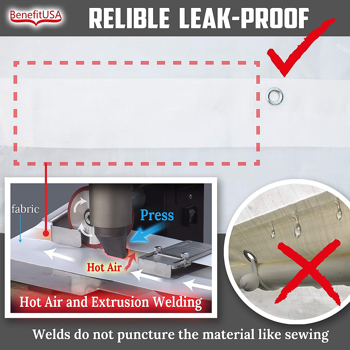 BenefitUSA 10x20 ft Carport Replacement Canopy Garage Top Cover Tent Shelter Tarp with Ball Bungee Cords, Canopy Only (w/Edge)